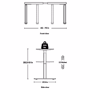 Autonomous A3-2021 Premium DIY Dual Motor Electric Standing Desk Frame, 25"-51" Height, 40"-73" Length Range, 300 lbs Lifting Capacity (No Table Top), High, Grey