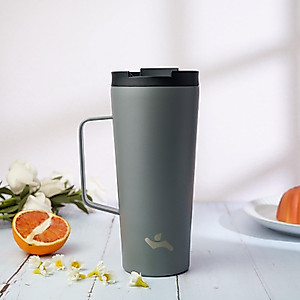 Konokyo Insulated Tumbler with Handle and Straw, 18 OZ Travel Coffee Mug Stainless Steel Cup Metal Water Bottle,Grey