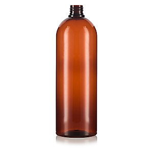 Amber 32 oz Large Boston Round PET Plastic Bottles (BPA Free) with White Heavy Duty Industrial Trigger Sprayer (2 pack)