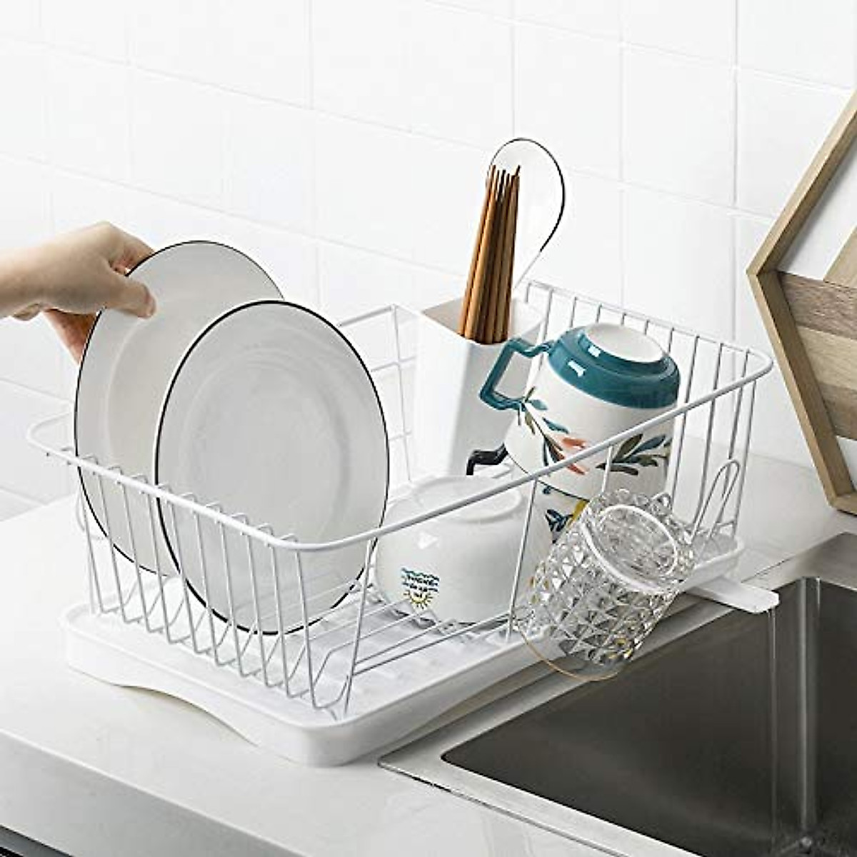 PDGJG Stainless Steel Dish Drainer Drying Rack Removable Rust Proof Utensil Holde for Kitchen Counter Storage Rack ( Color : Blue )