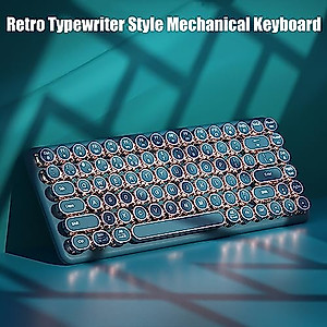 TISHLED Typewriter Keyboard Wireless 2.4GHz/Bluetooth/USB-C Wired Mechanical Gaming Keyboard with Gold LED Backlit 84-Key NKRO Hot Swappable Green Switches Retro Round Keycaps for Multi-Device