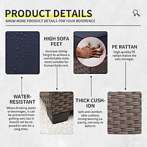 Lviden 9 Pieces Wicker Patio Furniture Set Outdoor PE Rattan Sectional Conversation Sofa Set with Navy Blue Cushions and Storage Table