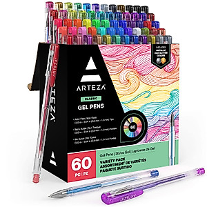 ARTEZA Gel Pens, Set of 60-Individual-Colors, 0.8-1.0 mm Tips, Acid-Free & Non-Toxic, Art Supplies for Journaling, Doodling, Drawing