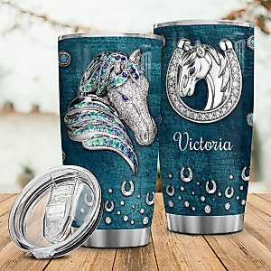 Wassmin Personalized Horse Tumbler Cup With Lid 20oz 30oz Jewelry Horses Stainless Steel Double Wall Vacuum Insulated Tumblers Coffee Travel Mug Birthday Christmas Women Gifts Custom Name