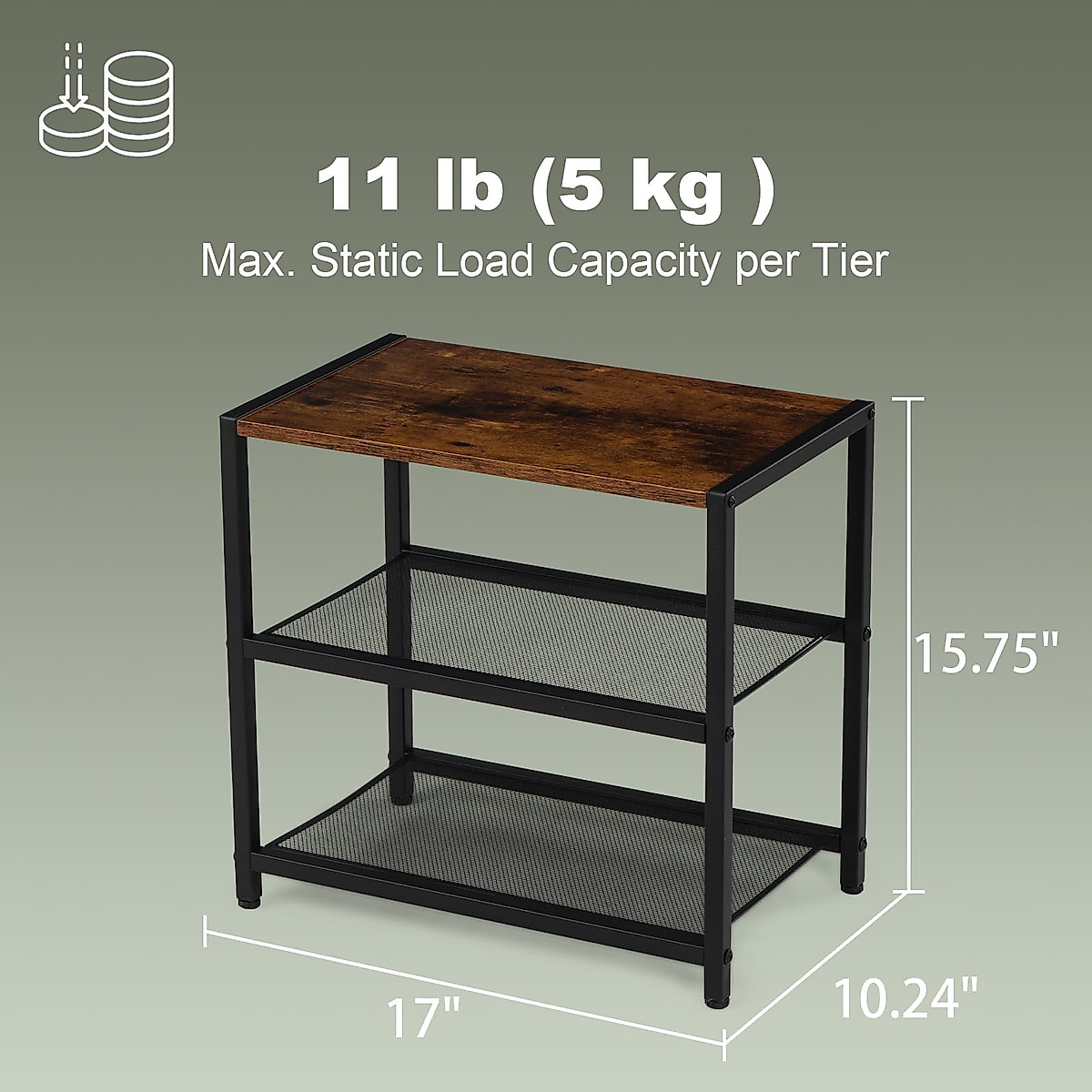 Aroktake Small Shoe Rack for Entryway, 3-Tier Metal Shoe Shelf, Free Standing Shoe Organizer for High Heels, Hallway, Closet, Bedroom, Living Room(Rustic Brown)