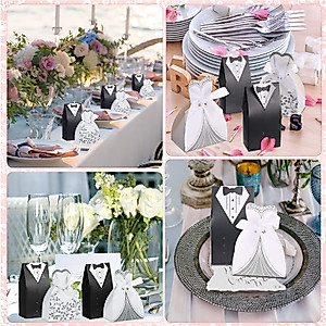 100 Pcs Wedding Party Favor Boxes Dress Tuxedo Candy Chocolate Gift Box Creative Vintage Wedding Treat Bags Bulk with Ribbon for Birthday Bridal Shower Guests Decoration Party Supplies (Stylish Style)