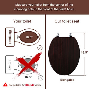 Elongated Toilet Seat Molded Wood Toilet Seat with Zinc Alloy Hinges, Easy to Install also Easy to Clean, Anti-pinch Wooden Toilet Seat by Angol Shiold (Elongated, Dark Brown)