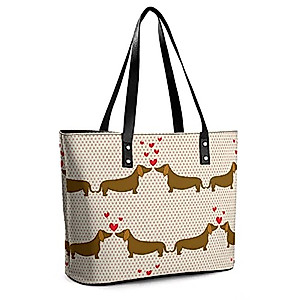 Womens Handbag Dachshund Dogs Leather Tote Bag Top Handle Satchel Bags For Lady
