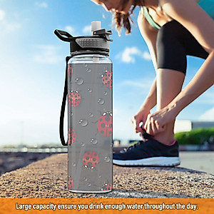 xigua Ladybug Water Bottle with Straw Lid,32 oz Leakproof Sport Water Bottle with Wide Handle for Gym,Cycling,School,Travel