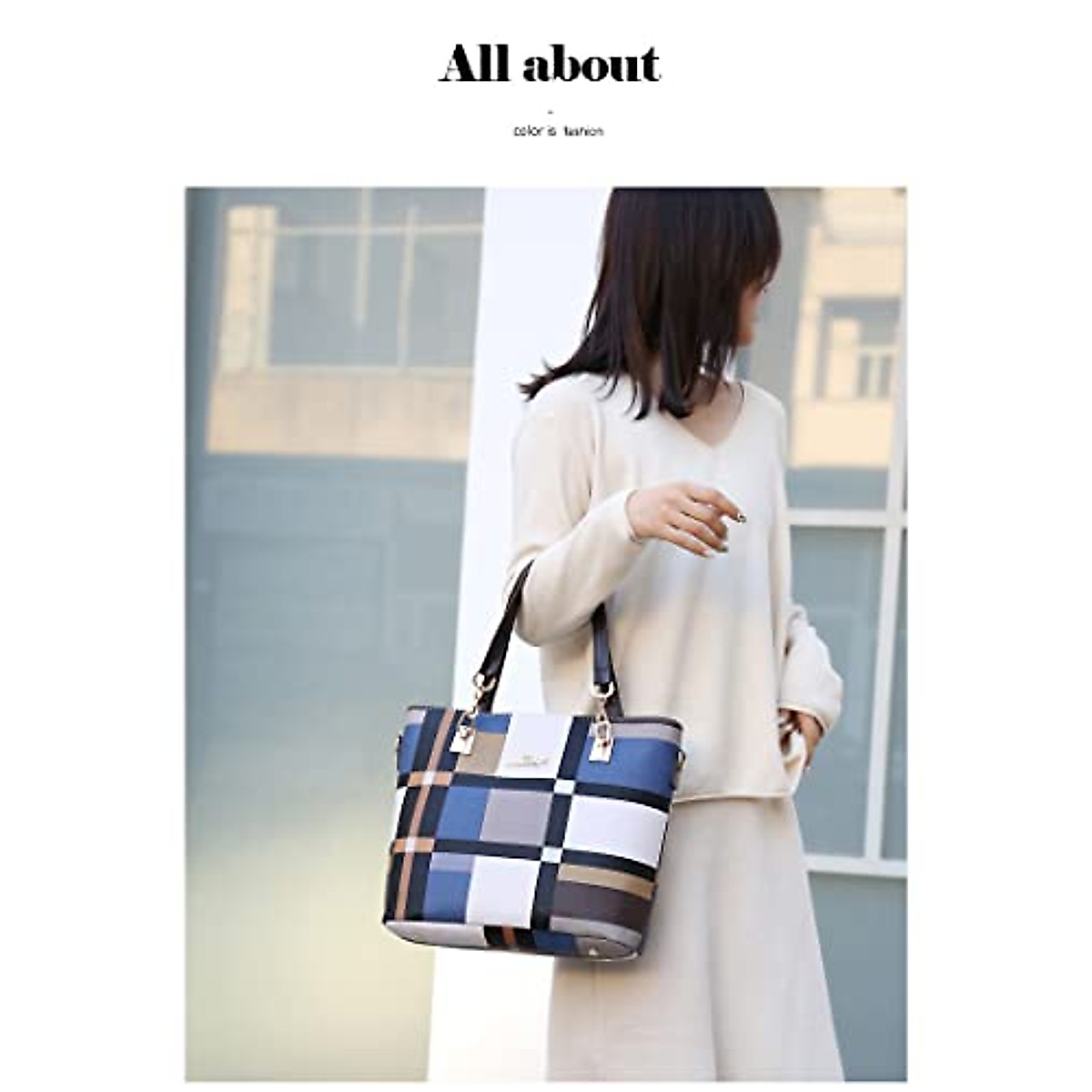 Women Fashion Handbags Wallet Tote Bag Shoulder Bag Top Handle Satchel Purse Set 4pcs (Brown)