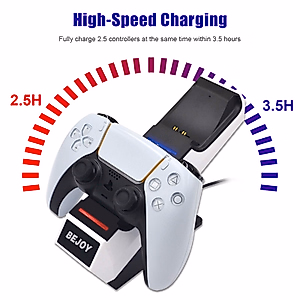 BEJOY PS5 Charging Station, PS5 Controller Charger with Analog Stick (4PCS), Fast Charging Dock with AC Adapter for Sony Playstation 5 DualSense Controller