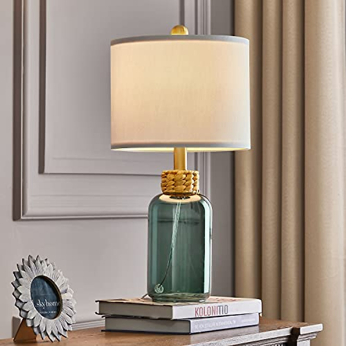 G-SAFAVA 20.25" Modern Glass Table Lamp Set of 2, Small Farmhouse Bedside Lamp Blue Green Nightstand Lamp for Living Room Bedroom Office Dorm