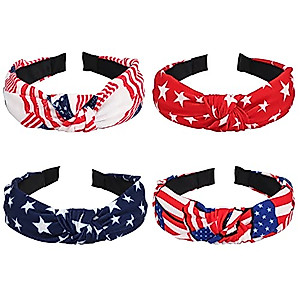 Budsmile 4PCS American Flag Headbands for Women Girls Independence Day 4th of July Red White Blue Patriotic USA Bow Knotted Wide Headband Yoga Hair Band Hair Hoops