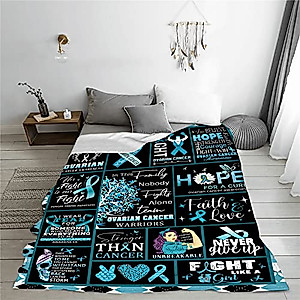 Ovarian Cancer Gifts for Women, Ovarian Cancer Awareness Throw Blanket for Women, Gifts for Ovarian Cancer Survivor, Mothers Day Blanket Gifts for Ovarian Cancer Patients, Teal Blanket 50"x60"