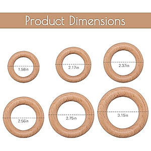 bopoobo Wooden Rings Natural Beech for Craft, Unfinished Wood Ring Circle Rings for DIY Baby Teething Toys, Baby Wooden Teether Accessories, Pendant Connector (10 Pcs, 55 mm)
