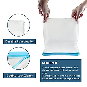 MOCHEE Reusable Gallon Freezer Bags 6 Pack Extra Thick Reusable Food Storage Bags Leakproof Gallon Storage Bags for Meat, Fruit ,Vegetable, Sandwich, Snack