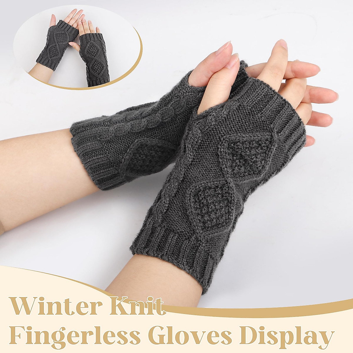 Justay Women Winter Warm Knit Fingerless Gloves Hand Crochet Thumbhole Arm Warmers Mittens