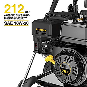 BLUBERY 3500PSI Gas Pressure Washer, 13'' Pneumatic Anti-Skid Tires, 50FT Hose&Soap Container, 2.6GPM 212CC Power Washer, 5 Adjustable Nozzles, CARB&EPA CERT