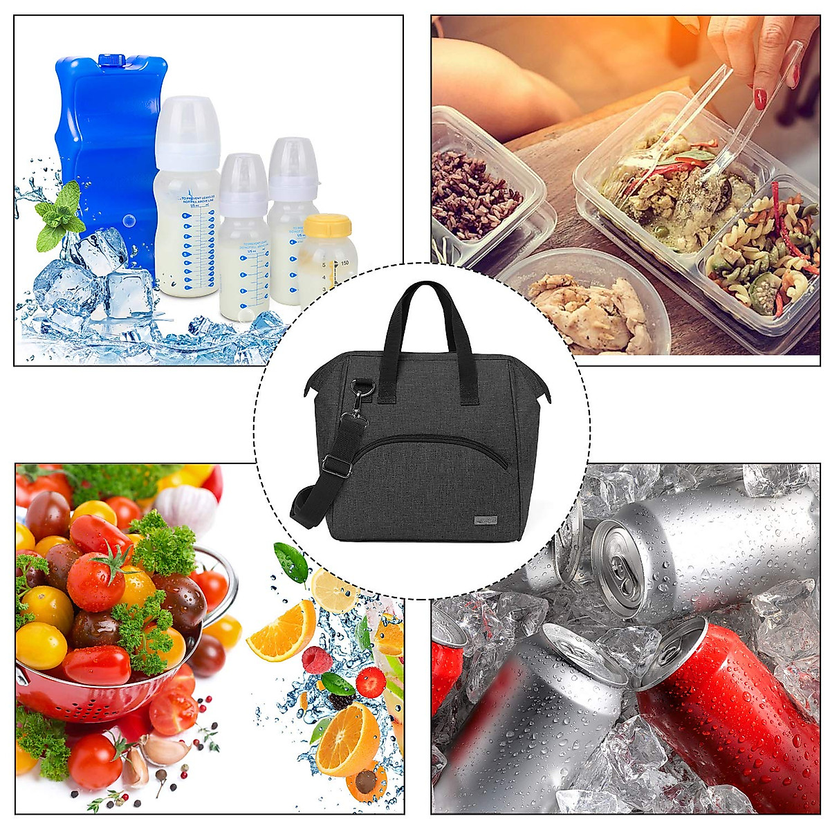 Luxja Breastmilk Cooler Bag with an Ice Pack (Fits 6 Bottles, Up to 9 Ounce), Breastmilk Cooler for Breastmilk Bottles and Small Accessories, Black