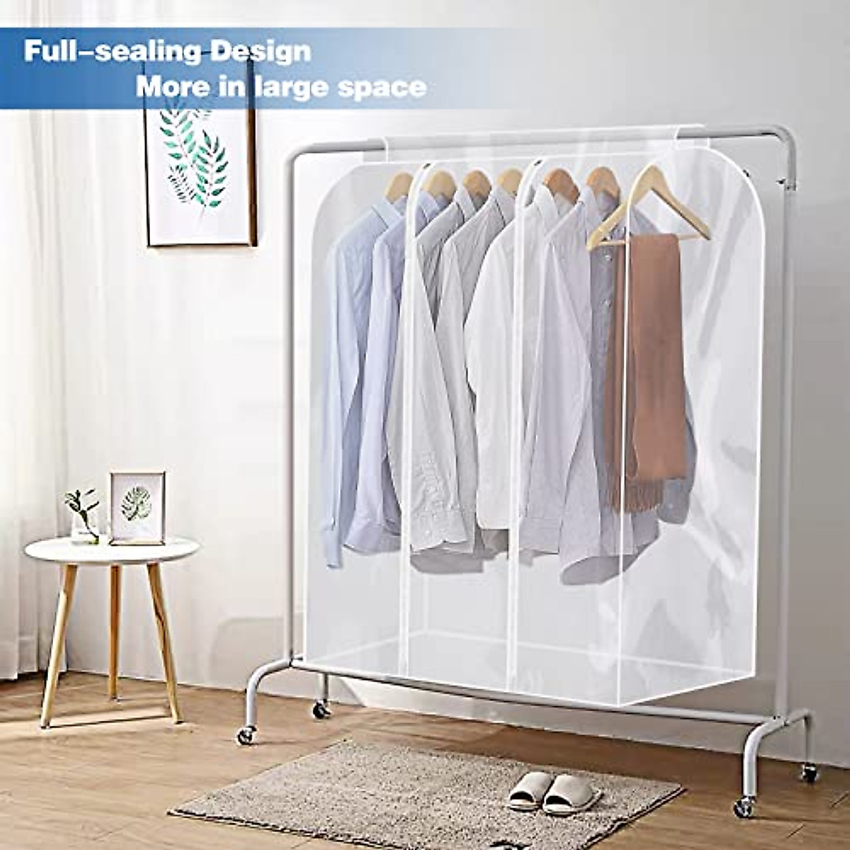 47'' Extra Large Clear Hanging Garment Bags for Closet Storage, Garment Rack Cover for hanging clothes, Sealed Clothes Dust Cover to Protect Coats, Suits, Dresses（with 5 Cedar Wood Chips）