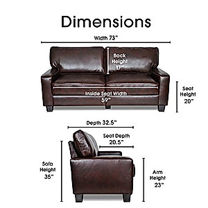 Serta Palisades Upholstered Sofas for Living Room Modern Design Couch, Straight Arms, Soft Fabric Upholstery, Tool-Free Assembly, 73" Sofa, Chestnut Brown