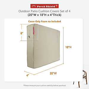 Porch Shield Outdoor Cushion Slipcovers Set 4 Waterproof Fade Resistant Patio Chair Seat Cushion Covers 20 x 18 x 4 inch, Beige