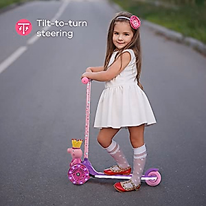 Peppa Pig Kick Scooter for Kids, Self-Balancing 3 Wheeled Light Up Scooter with Extra Wide Anti-Slip Deck, Rear Brake, Lean to Steer, Lightweight Design, for Kids 3 and up, 75 LB Limit