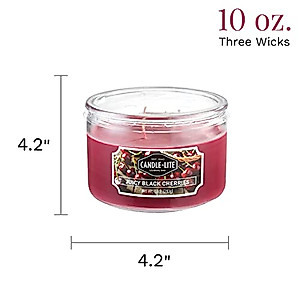 CANDLE-LITE Scented Juicy Black Cherries Fragrance, One 10oz. 3-Wick Aromatherapy Candle with 20-40 Hours of Burn Time, Dark Red Color, 10 oz