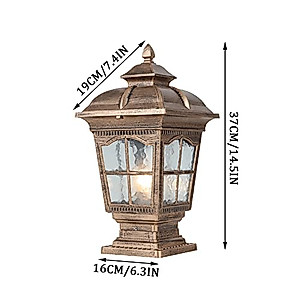 JSBDPHW European Style E27 Pillar Lamp Creative Aluminum Post Light Glass Lampshade Outdoor Waterproof Column Light Villa Garden Gate Base Lamp Lawn Landscape Lamp