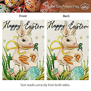 CROWNED BEAUTY Happy Easter Bunny Garden Flag Carrots 12x18 Inch Double Sided for Outside Burlap Small Yard Holiday Decoration CF713-12