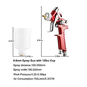 HVLP Air Gravity Spray Gun Set, 2Pcs Sprayer Paint Gun with 0.8mm 150ml&1.4mm 600ml Automotive Paint Gun with Locking Air Pressure Regulator Gauge Air Spray Gun for Furniture, Car, Fence,Model Making