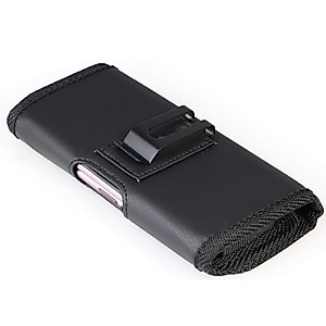 Case for Motorola Phone, Nakedcellphone Black Vegan Leather Horizontal Pouch [Metal Clip, Belt Harness, Magnetic Closure] for Moto ThinkPhone, Edge, Edge+, G Power 5G, G Play, Nokia C300/C110/G310