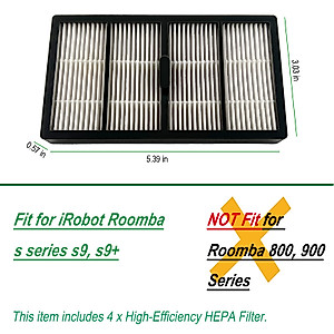 Dttery High Efficiency HEPA Filter Kit Replacement Part for iRobot Roomba s Series s9 s9+ Plus Robot Vacuums, 4643682, 4 Pack