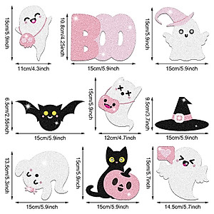 Geyee 36 Pcs Halloween Baby Shower Decorations Boo Cake Topper Ghost Tables Centerpieces Sticks Spooky Banner Decorations Halloween Centerpieces for Table Birthday Pink and Black Party Supplies