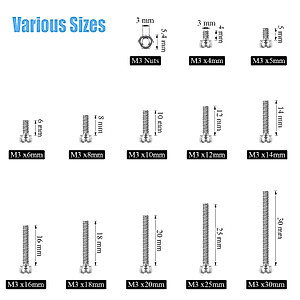 DYWISHKEY 700 Pieces M3 Stainless Steel 304 Hex Socket Head Cap Bolts Screws and Nuts Assortment Kit