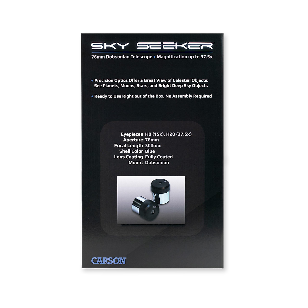 Carson SkySeeker Newtonian Reflector Telescope with Dobsonian Mount, 15-37.5X, Blue (JC-200)