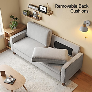 ONBRILL 70" Grey Couch, Small Loveseat Sofa, Linen Fabric Love Seat with Pocket Springs Seat Cushion, Square Armrest, 2 Seats Modern Sofas for Small Spaces, Living Room, Bedroom, Apartment, Office