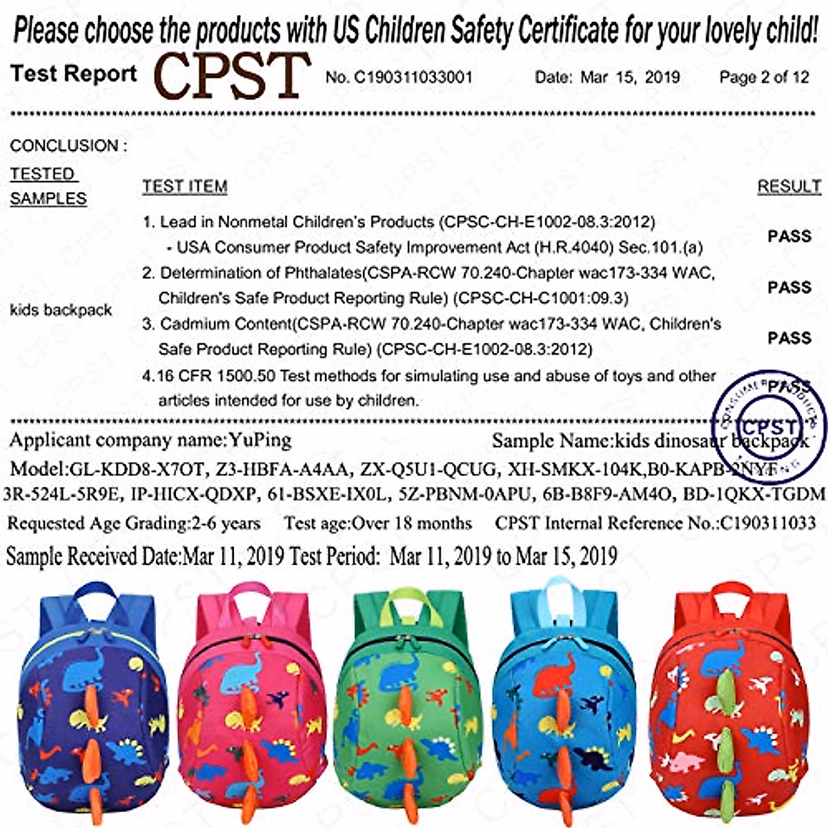 YUPING Toddler kids Dinosaur Backpack Book Bags with Safety Leash for Boys Girls (Style:6 Dark blue)