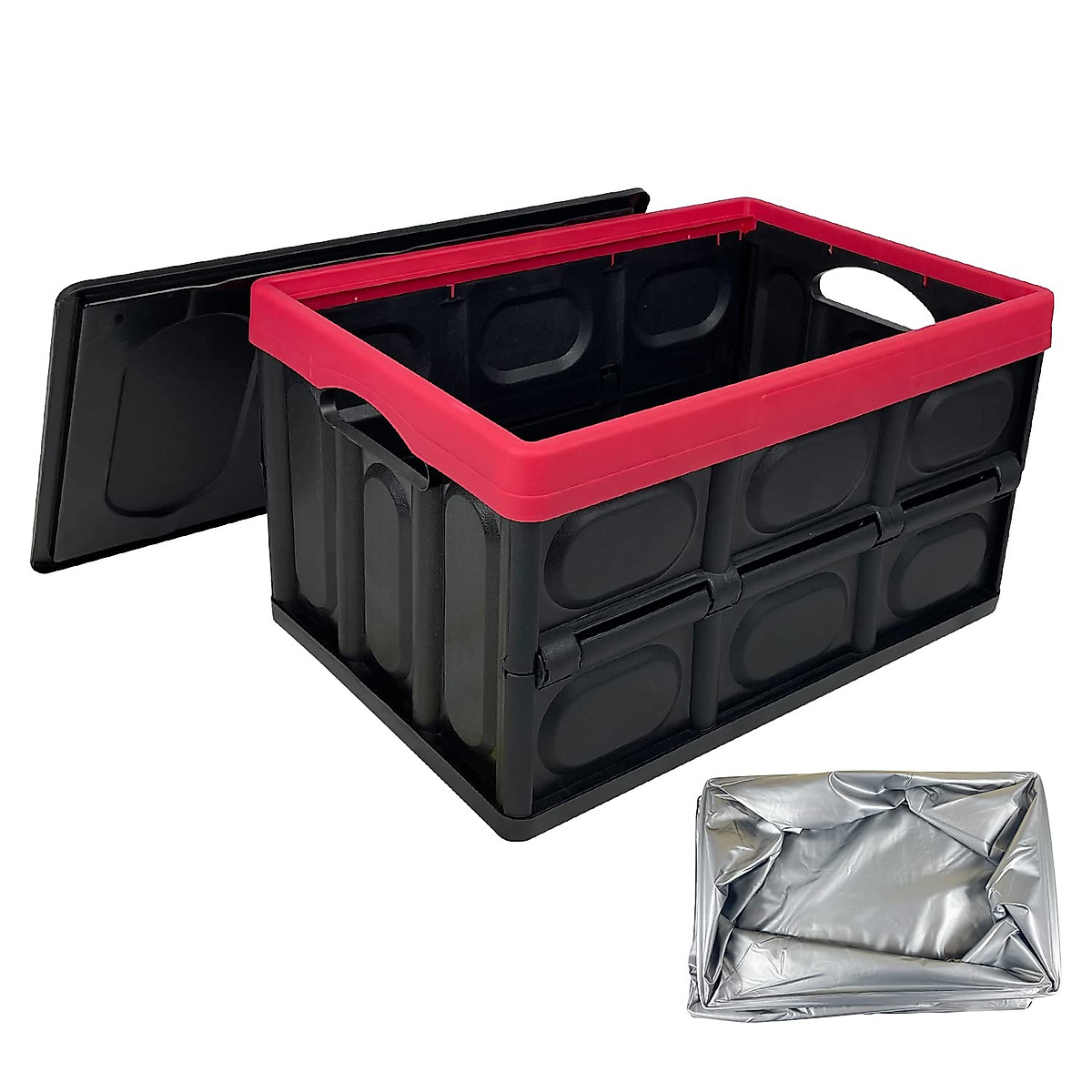 Sutekus Lidded Storage Bins Stackable 30L Storage Crates Collapsible Storage Box For Office Books Grocery Wardrobe (Black)