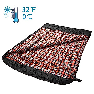 AGEMORE Cotton Flannel Double Sleeping Bags for Adults, 2 Person Waterproof Queen Size Sleeping Bag, Double Wide and Warm for Family or Couples Cold Weather Outdoor Camping or RV Traveling