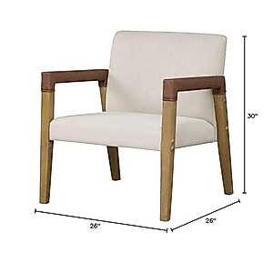 Nathan James Hudson Accent Living Room Chair, Comfy Reading Bedroom Chair, Mid-Century Wood Armchair, Upholstered Fabric and Leather Armrest, Set of 2