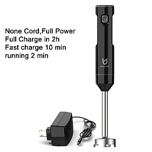 Cordless Hand Blender, UTALENT Variable Speed Immersion Blender handheld Rechargeable, with Fast Charger, Egg Whisk, for Smoothies, Milkshakes, Hummus and Soups – Black