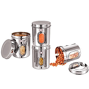 Opullo Stainless Steel See Through Containers for Kitchen | Mirror Polished Stainless Steel Containers With Lid and Transparent Window | Multipurpose Dabba Set for Kitchen | Pack of 4 | 1.25 Kgs