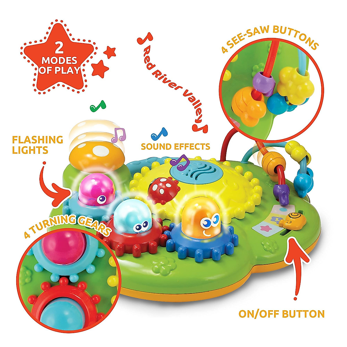 KiddoLab Activity Center Fun Ride Garden - Press & Play Sensory Toy with Sounds Effects & Music - Baby Learning Toys with Pop Up Lights & Gears - Birthday Gift for Babies Ages 6 Months Old & Up