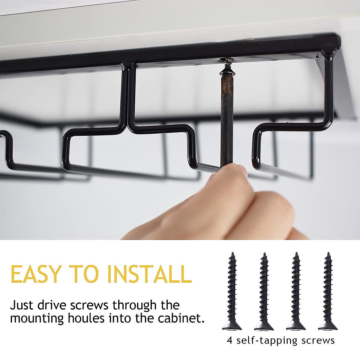 Wine Glass Rack, Under Cabinet Stemware Rack Wine Glass Holder, 3 Rows Black Metal Wine Glass Storage Hanger Under Shelf for Cabinet Kitchen Bar