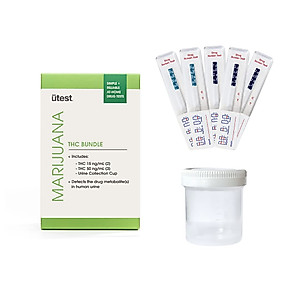 Utest (5-Test Strips + Cup) THC Home Tests for 50 ng/mL (3 Strips) and 15 ng/mL (2 Strips)