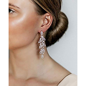 SWEETV Wedding Bridal Chandelier Earrings, Crystal Rhinestone Drop Dangle Earrings for Women Brides-Silver