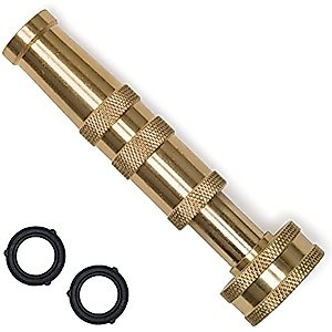 Morvat Solid Brass Metal Twist Garden Hose Nozzle, Heavy Duty Adjustable Pressure Spray Attachment, High Power Water Jet Sprayer with ¾” Standard Threading, Includes 2 Extra Rubber Washers