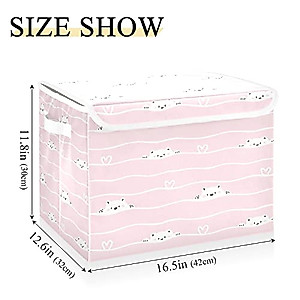 xigua Cartoon Bear Face Storage Bins with Lids, Large Collapsible Cube Storage Bin, Fabric Storage Box with Handles for Organizing Closet Shelf Home Office