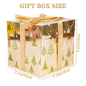 Jaywayang 5 Pack Gold Christmas Gift Boxes with Lids, Ribbons and Tissue Papers Square Gift Boxes - 7.1 Inch - Presents Wrapping Christmas Gift Holiday New Year Party Favor Boxes.